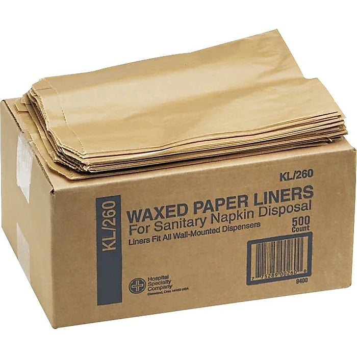 HOSPECO Wax Paper Sanitary Receptacle Liners, 10.5" x 7.5", Brown, 500 ...